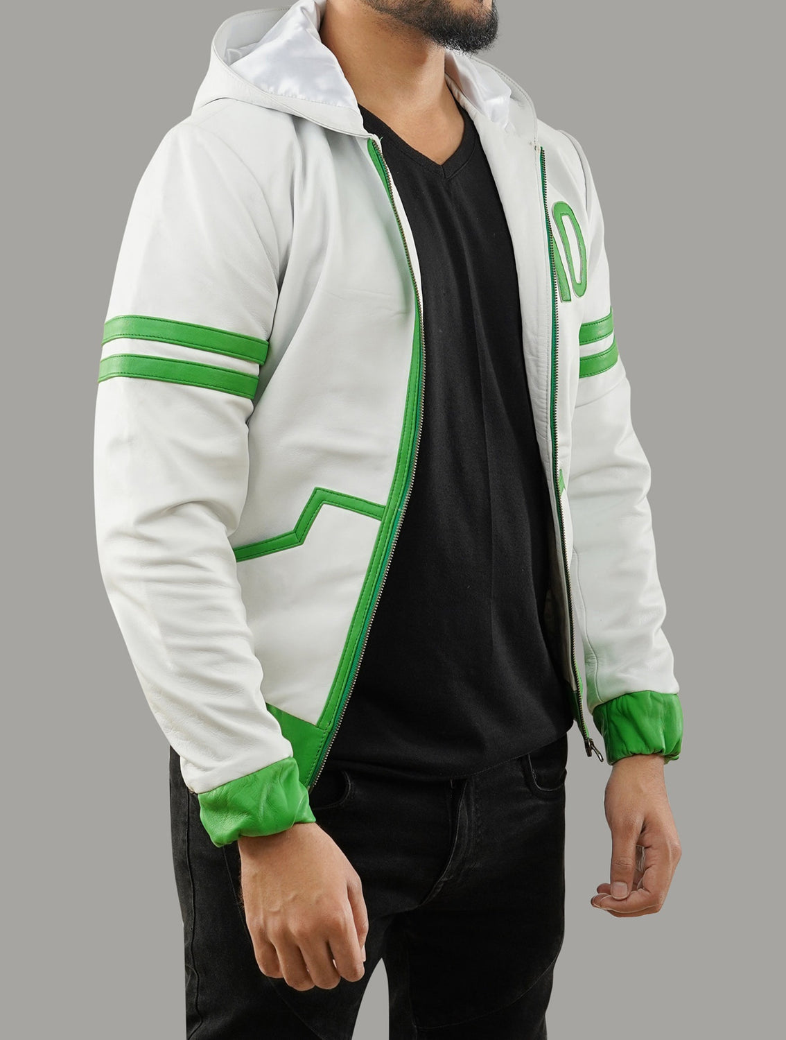 Ben 10 Omniverse Green and White Hooded Leather Jacket – Fanzilla Jackets