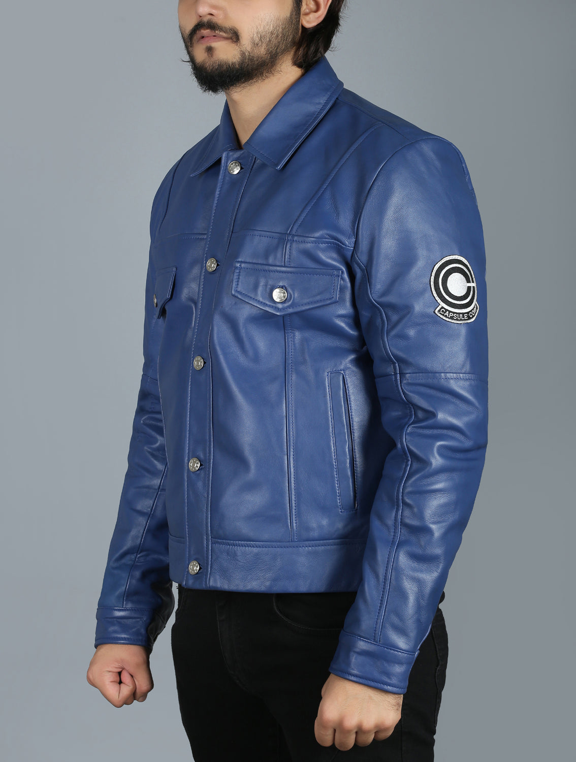 DBZ Future Trunks Capsule Corp Blue Leather Jacket – Fanzilla Jackets