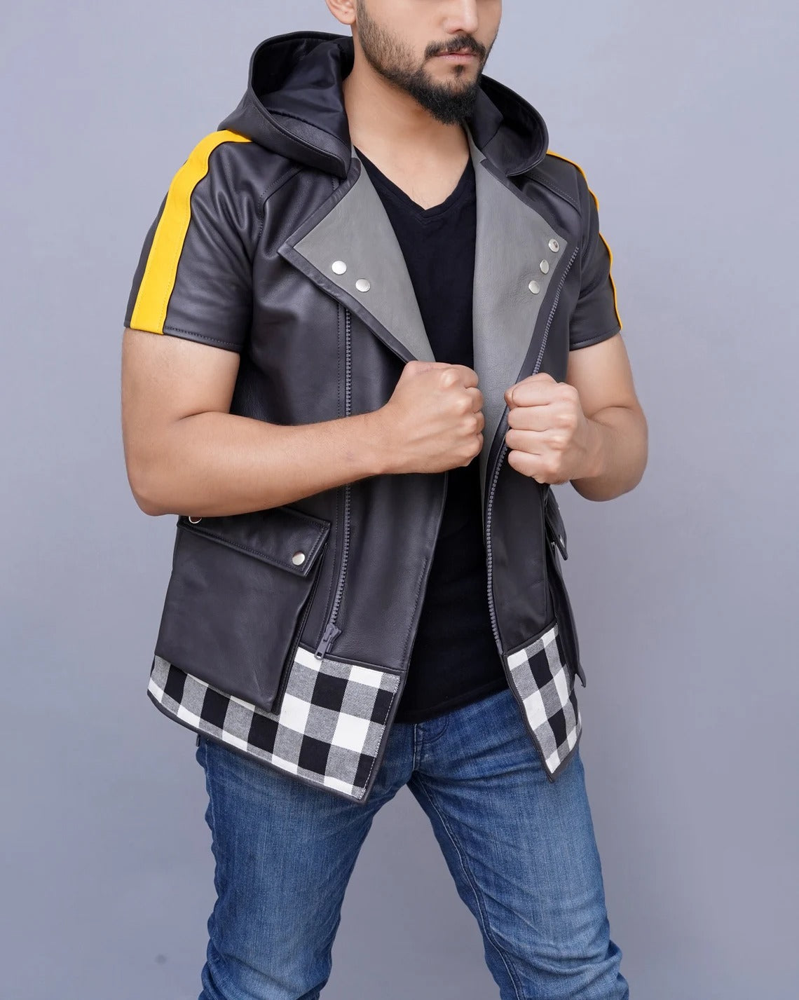 Game Inspired Kingdom III Riku Cosplay Costume Hooded Leather Jacket ...